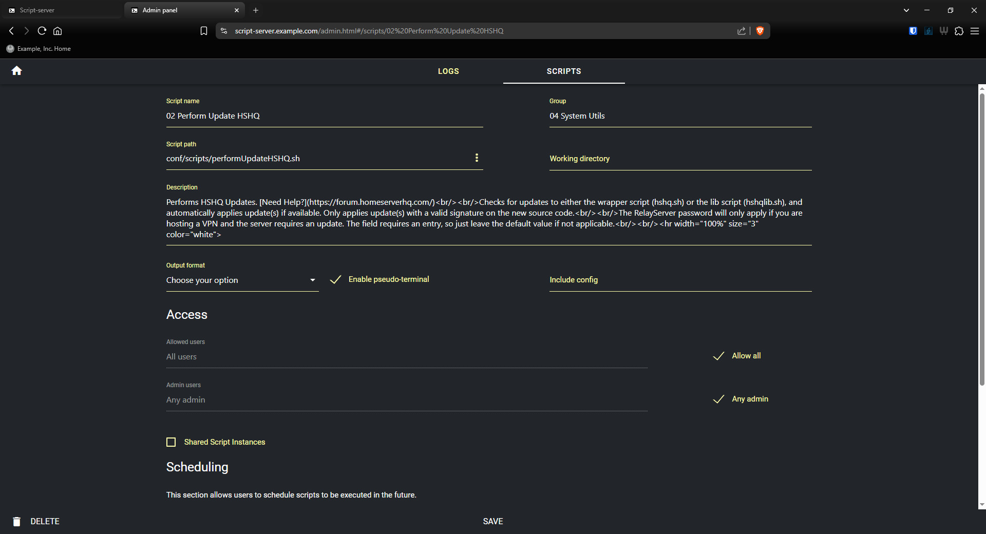 Script-server | HomeServerHQ Wiki